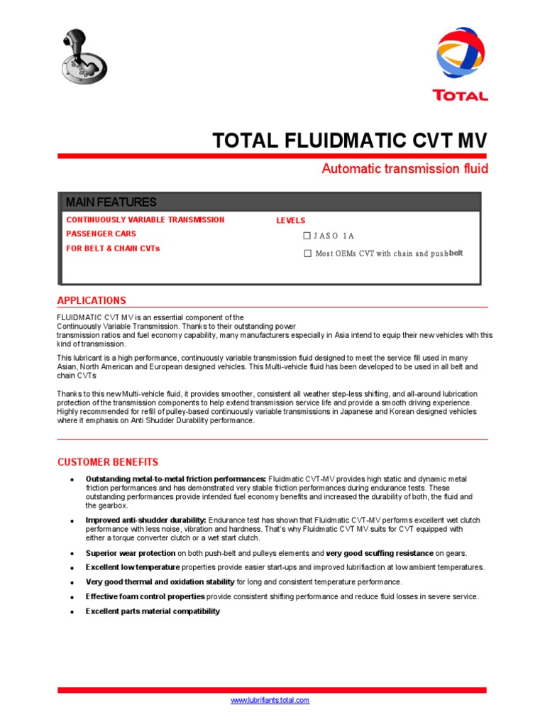 Total Fluidmatic CVT MV: Main Features | PDF | Motor Vehicle | Vehicles