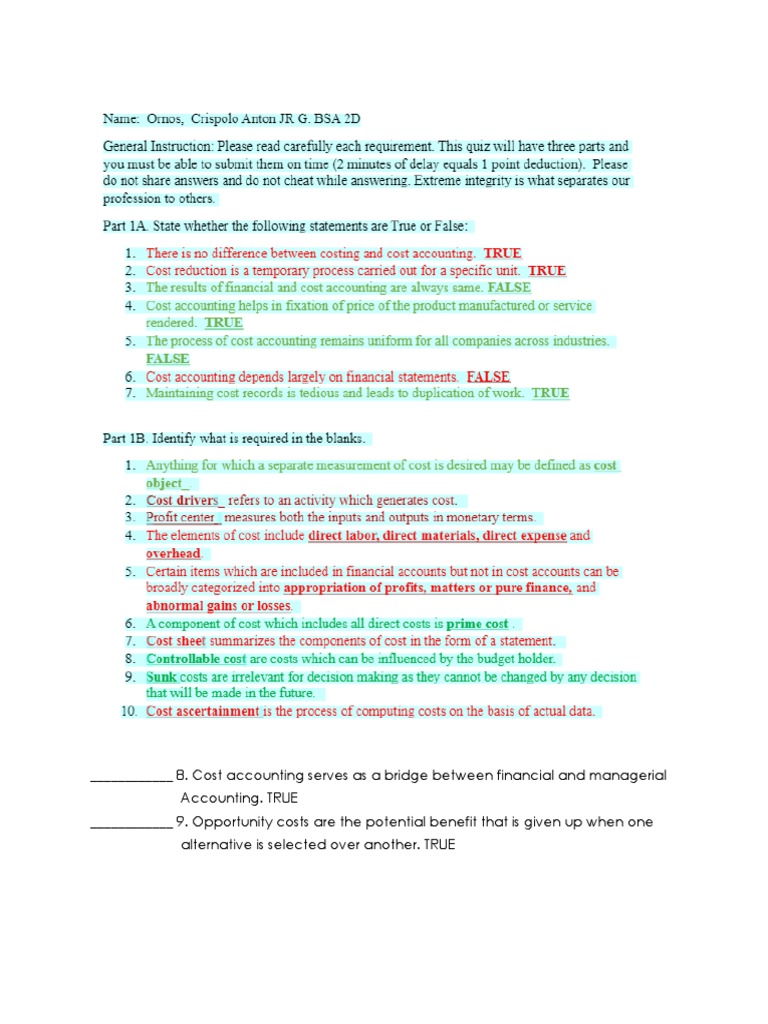 Exam Answer Key | PDF | Debits And Credits | Banks