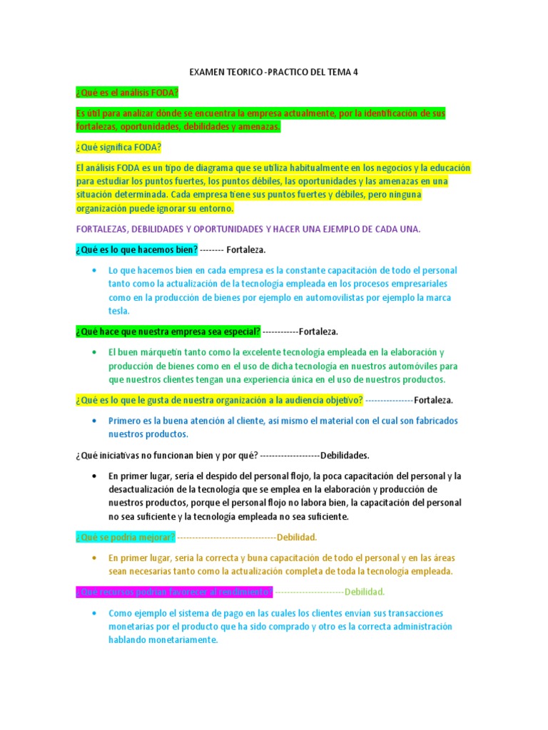 Examen Teorico Foda | PDF | Análisis FODA | Marketing Examen Teorico Foda | PDF | Análisis FODA | Marketing