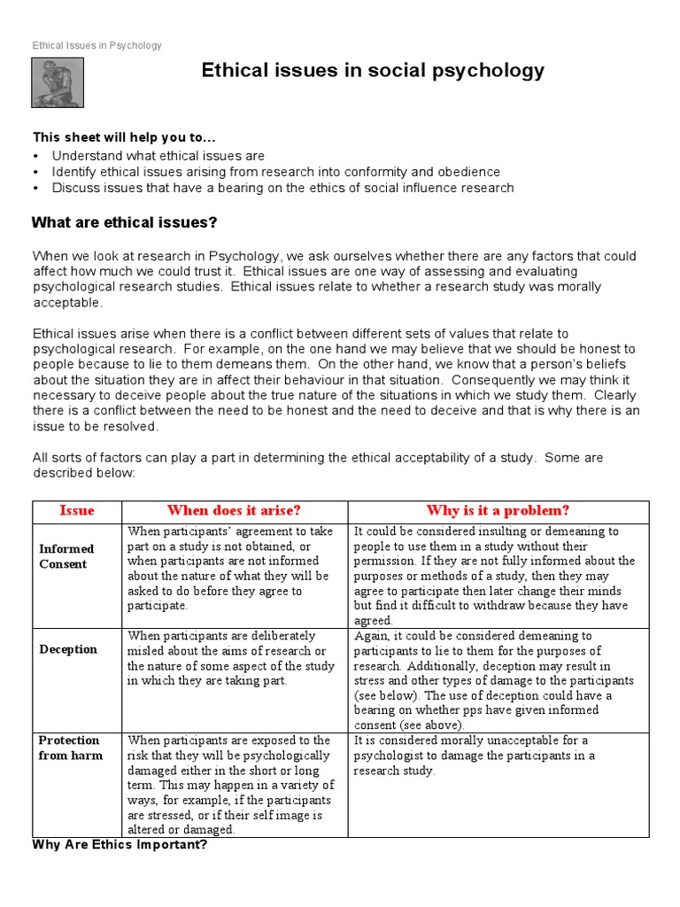 Ethical Issues in Social Psychology | PDF | Psychology | Deception