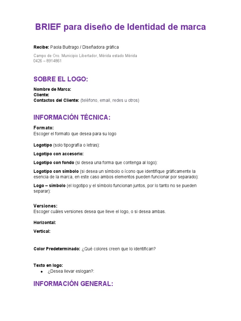 BRIEF para Diseño de Identidad de Marca | PDF