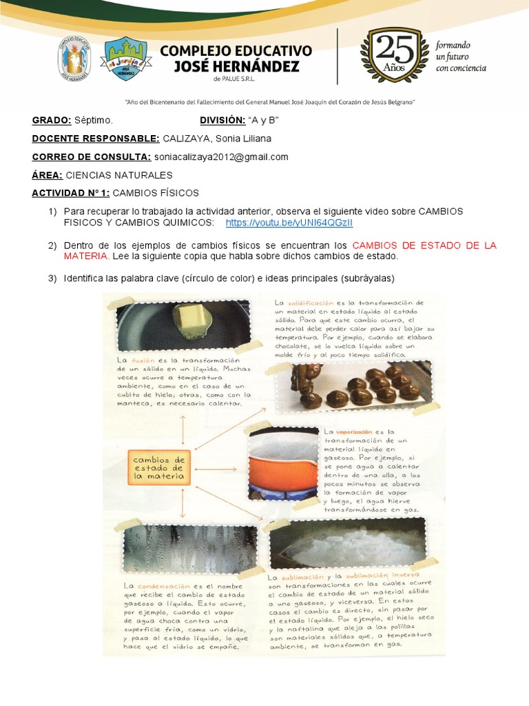 Cambios Físicos y Químicos en 7º Grado | PDF | Ciencia y matemáticas