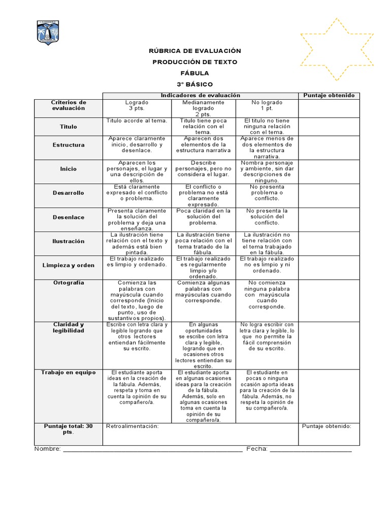 rúbrica escritura de fábula | PDF | Fábula