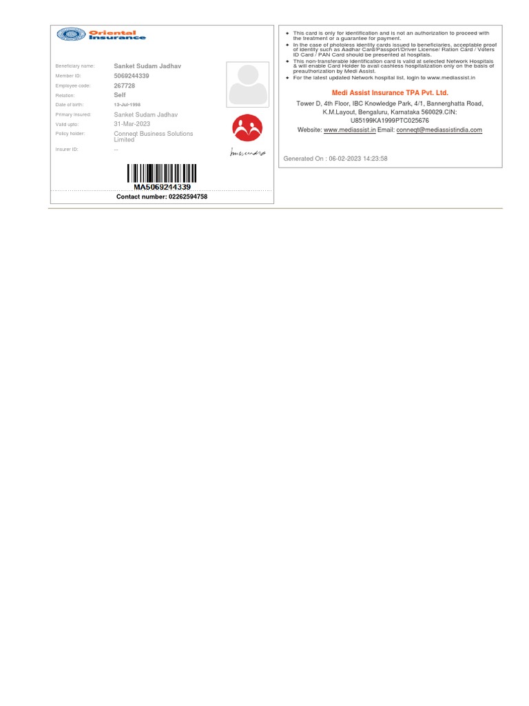 MediBuddy Identification Card Details | PDF | Identity Document | Hospital