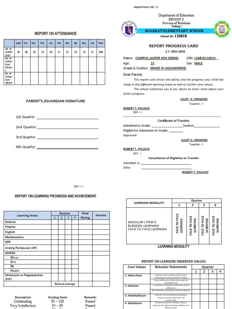 Report Card | PDF | Learning | Psychological Concepts