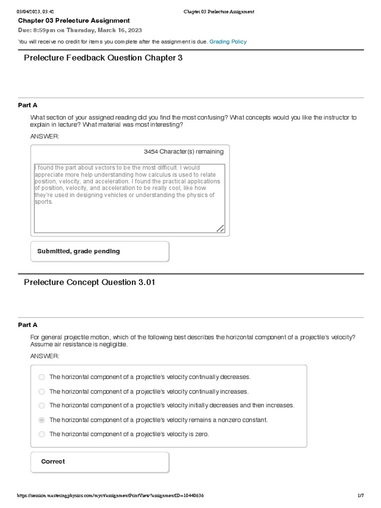 Chapter 03 Prelecture Assignment | PDF | Acceleration | Velocity Chapter 03 Prelecture Assignment | PDF | Acceleration | Velocity