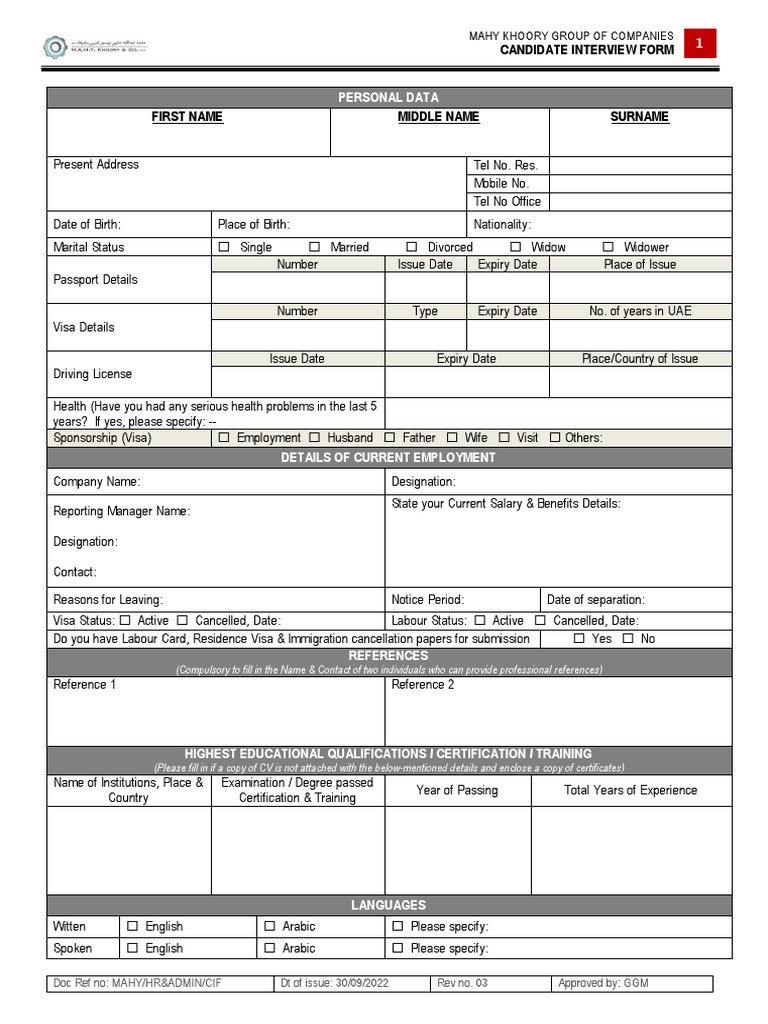 Candidate Interview Form | PDF | Travel Visa