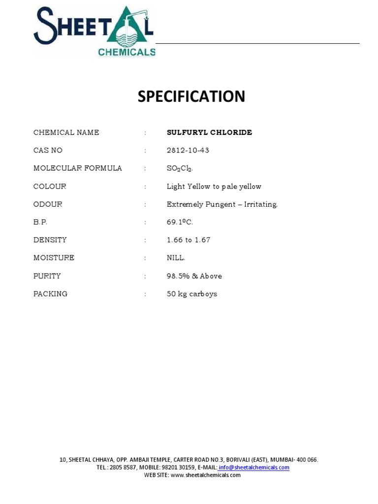 Sulfuryl Chloride Specifications | PDF