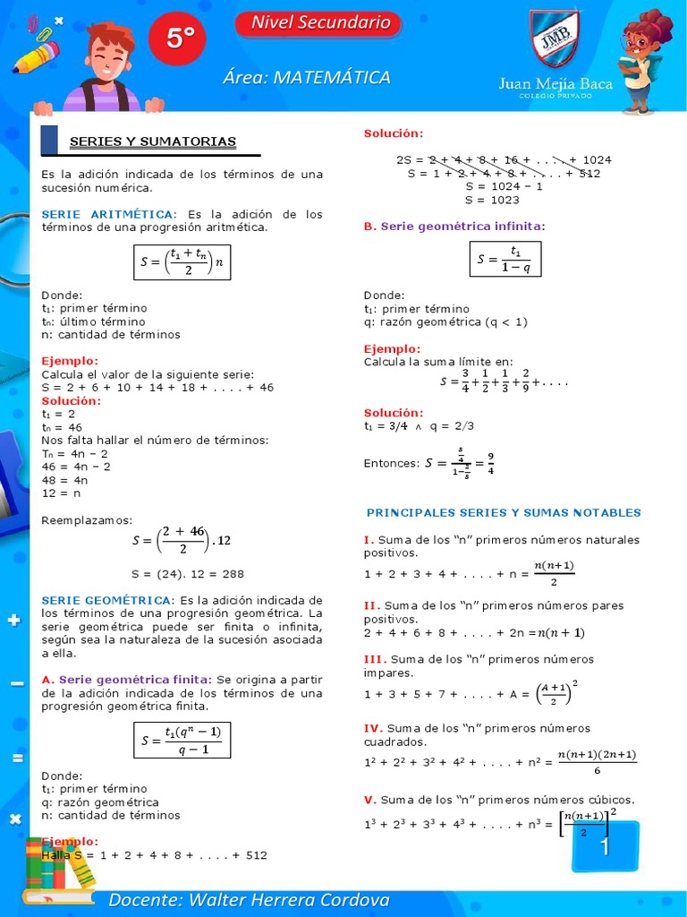 Ficha de Clase Series y Sumatorias 5to JMB | PDF | Conceptos matemáticos | Análisis matemático