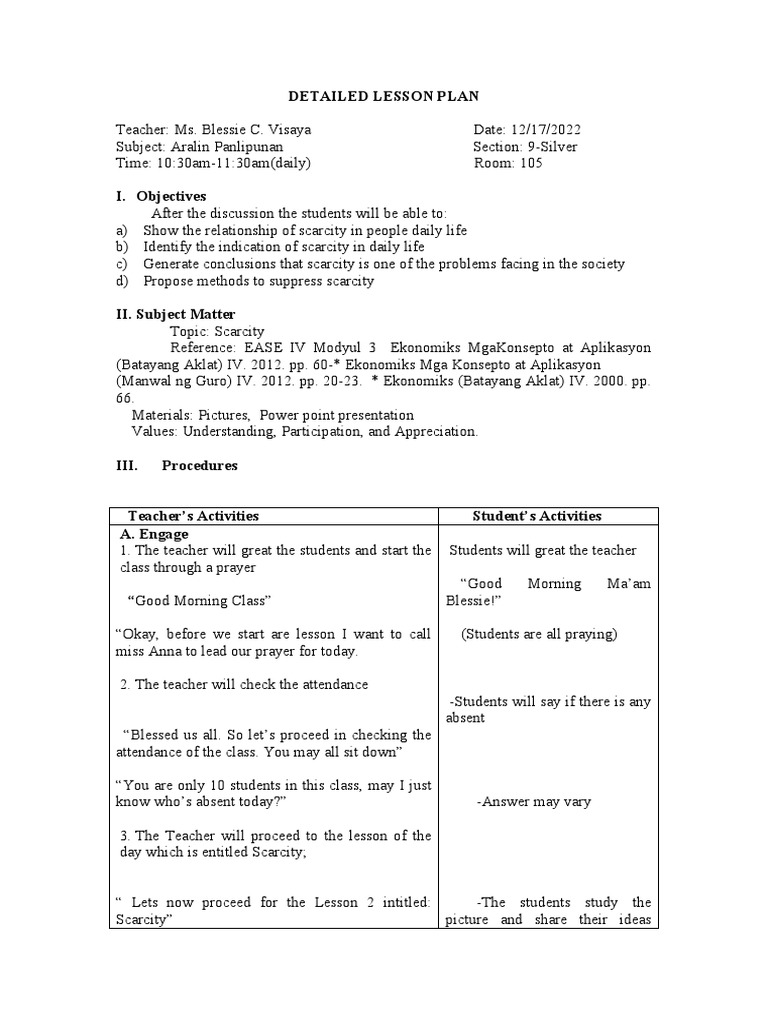 Detailed Lesson Plan | PDF | Water Scarcity | Shortage