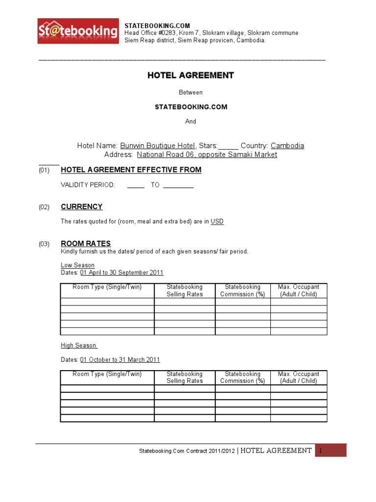 Hotel Agreement Effective From | PDF | Payments | Cheque