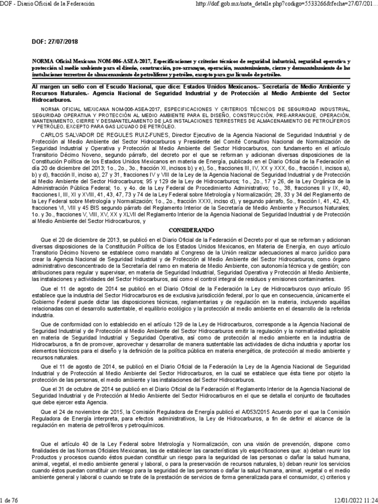 Nom 006 Asea 2017 | PDF | Petróleo | México Nom 006 Asea 2017 | PDF | Petróleo | México