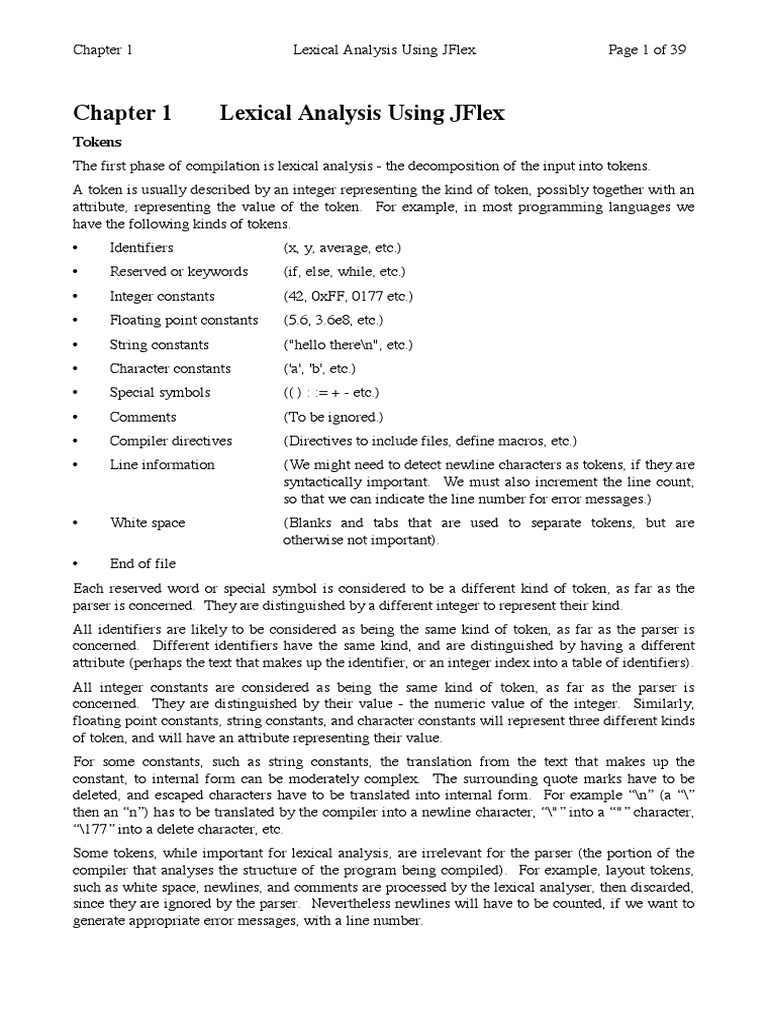 Lexical Analysis Using Jflex: Tokens | PDF | Class (Computer Programming) | Java (Programming ...