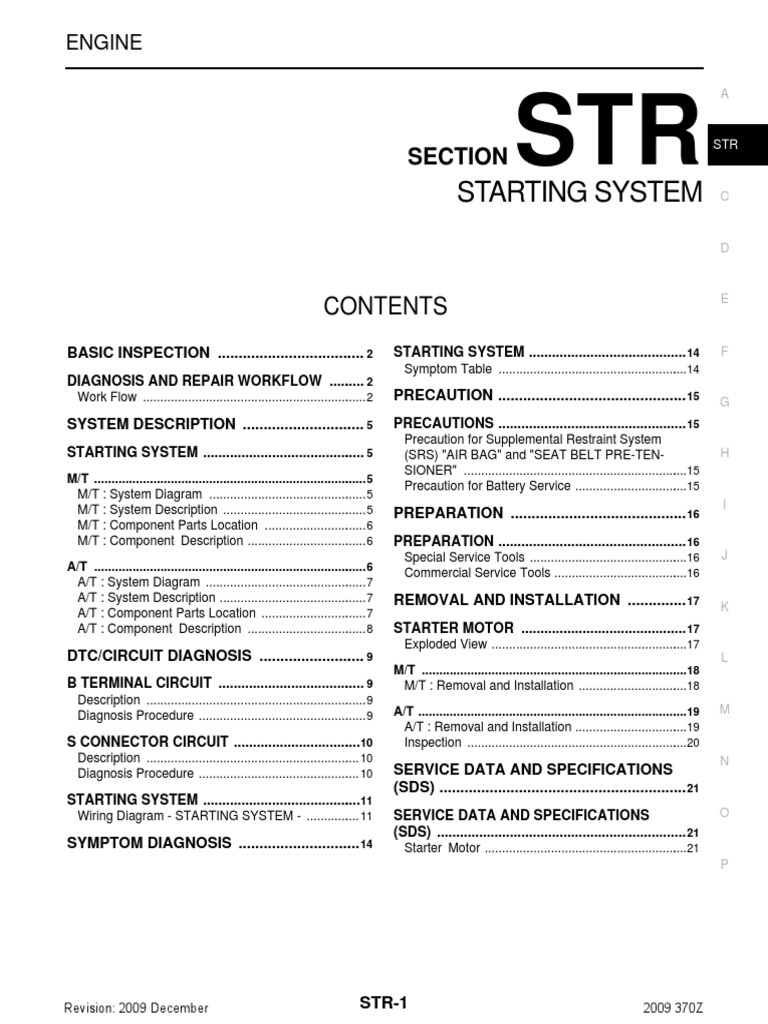 Sistema de Arranque Nissan 370Z. 2009 | PDF | Airbag | Seat Belt
