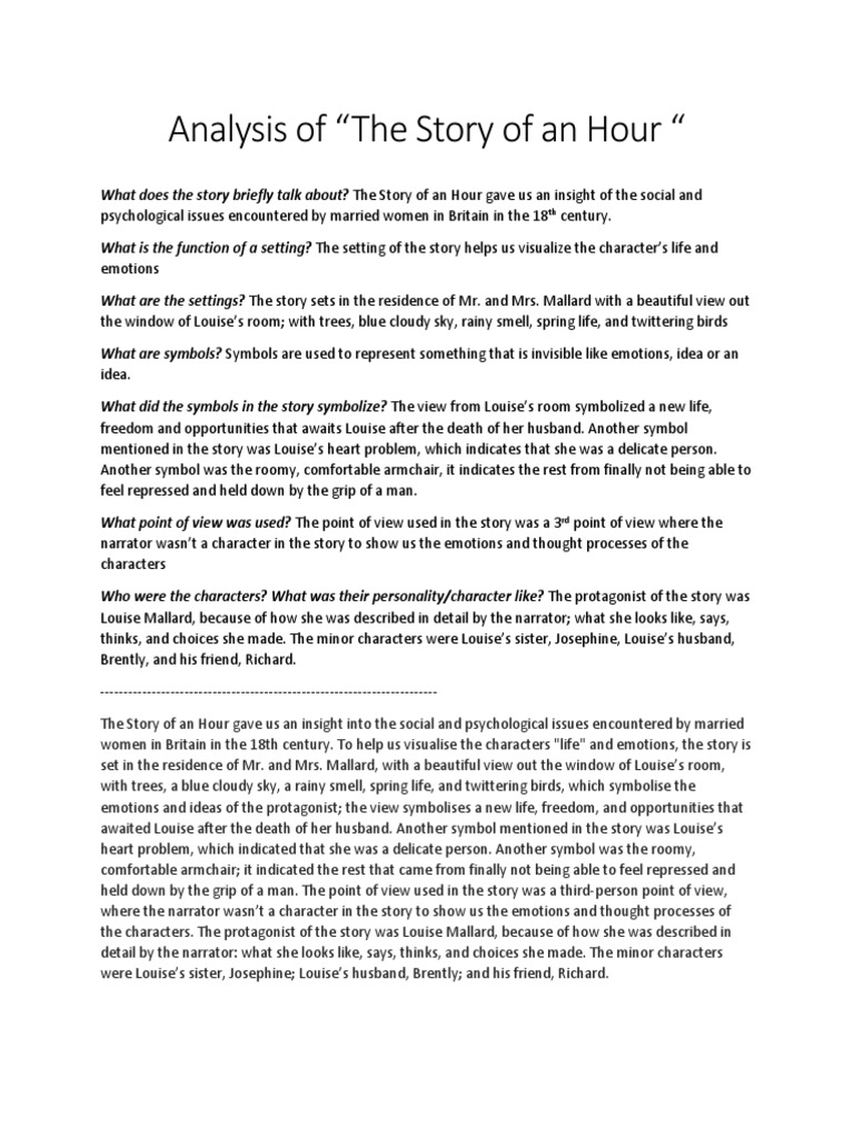 Analysis of "The Story of An Hour " | PDF