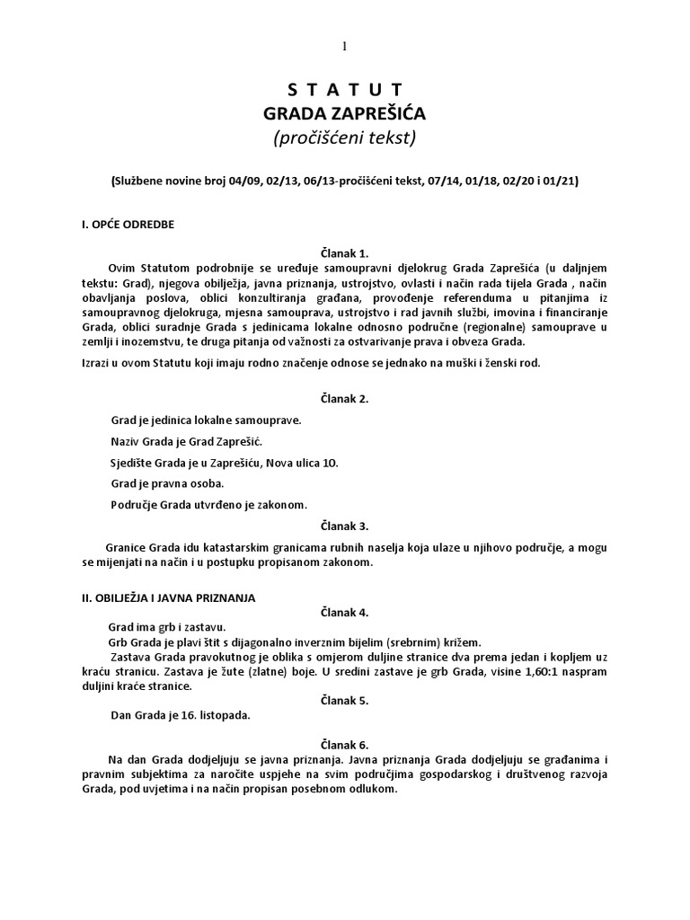 Statut Grada Zapresica | PDF
