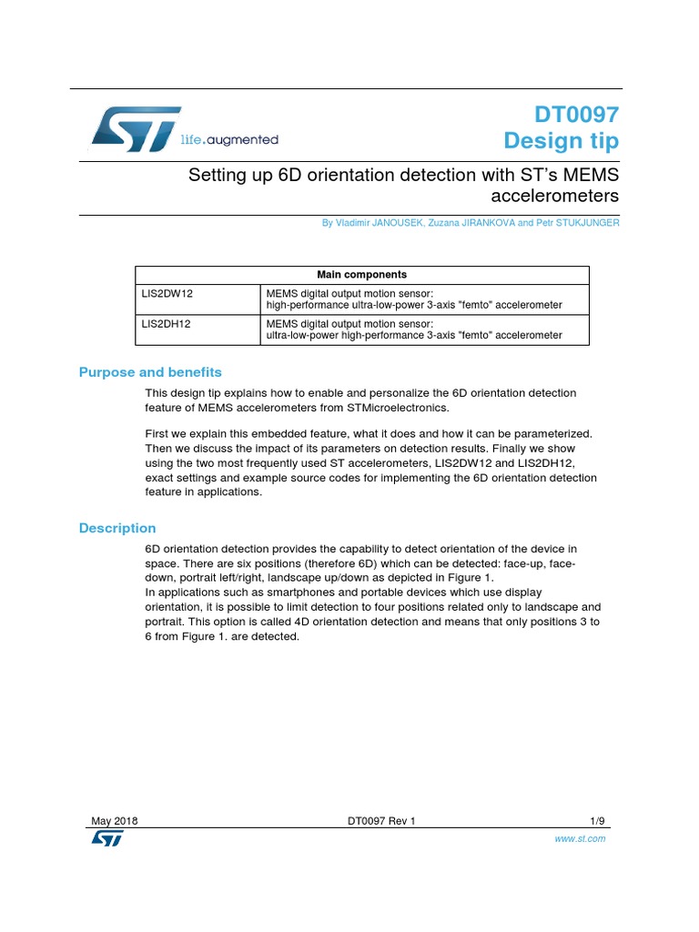 dt0097 Setting Up 6d Orientation Detection With Sts Mems Accelerometers Stmicroelectronics | PDF ...