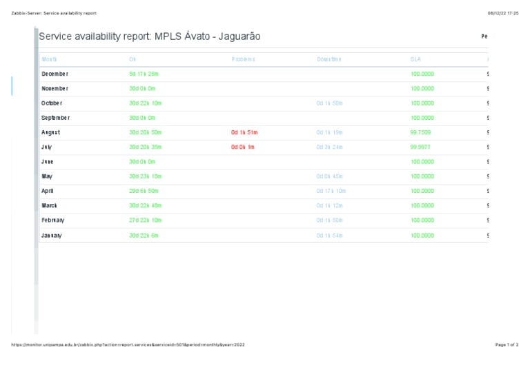 Zabbix Server Service Availability Report | PDF