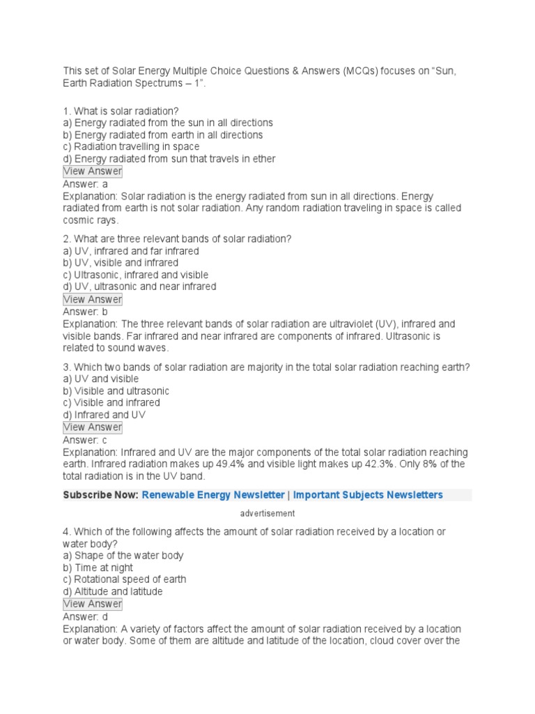 Solar Energy MCQs: Sun and Radiation | PDF | Greenhouse Effect ...