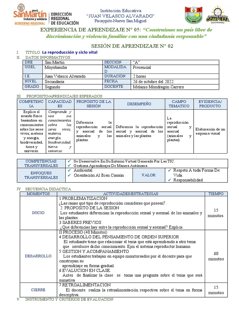 SESIÓN DE APRENDIZAJE N°02 C y T IV BIMESTRE Tema 02 - Melanio | Descargar gratis PDF ...