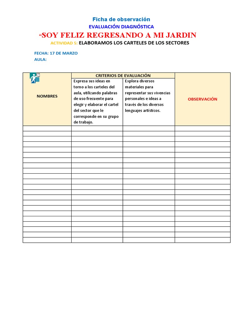 Ficha de Observacion 2023-Evaluacion Diagnostica | PDF | Arte