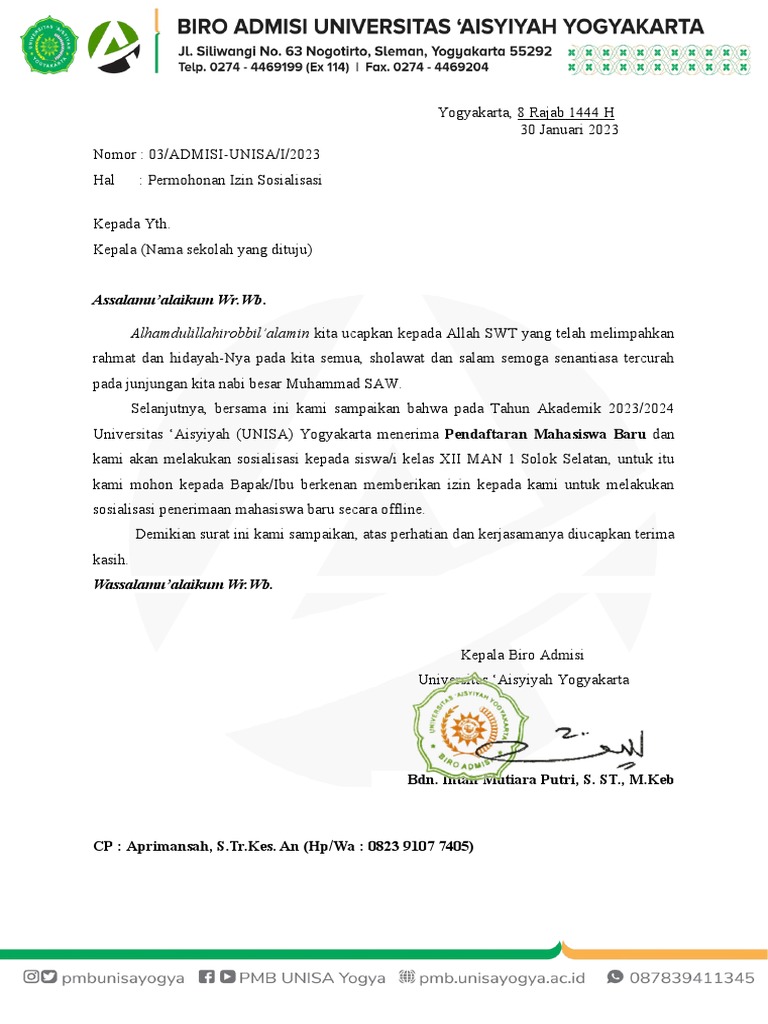 Surat Permohonan Sosialisasi | PDF