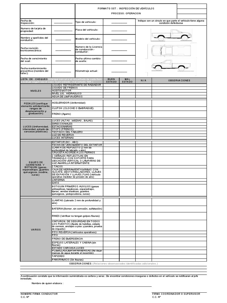 Formato Inspeccion de Vehiculo | PDF | Vehículos | Vehículo de motor