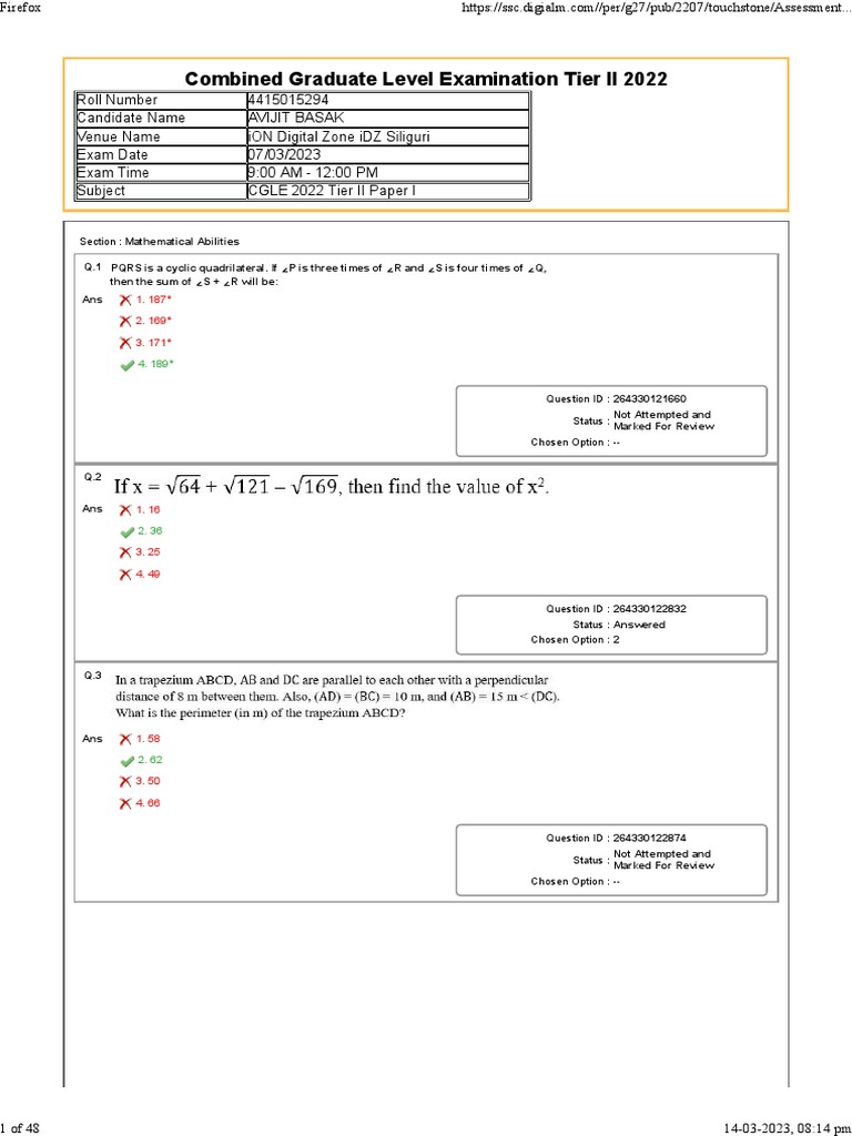 CGLE 2022 Tier II Exam Questions | PDF | Cartesian Coordinate System ...