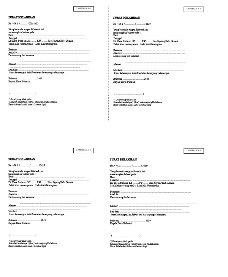 BLANGKO STRUK SURAT KELAHIRAN 2018 | PDF