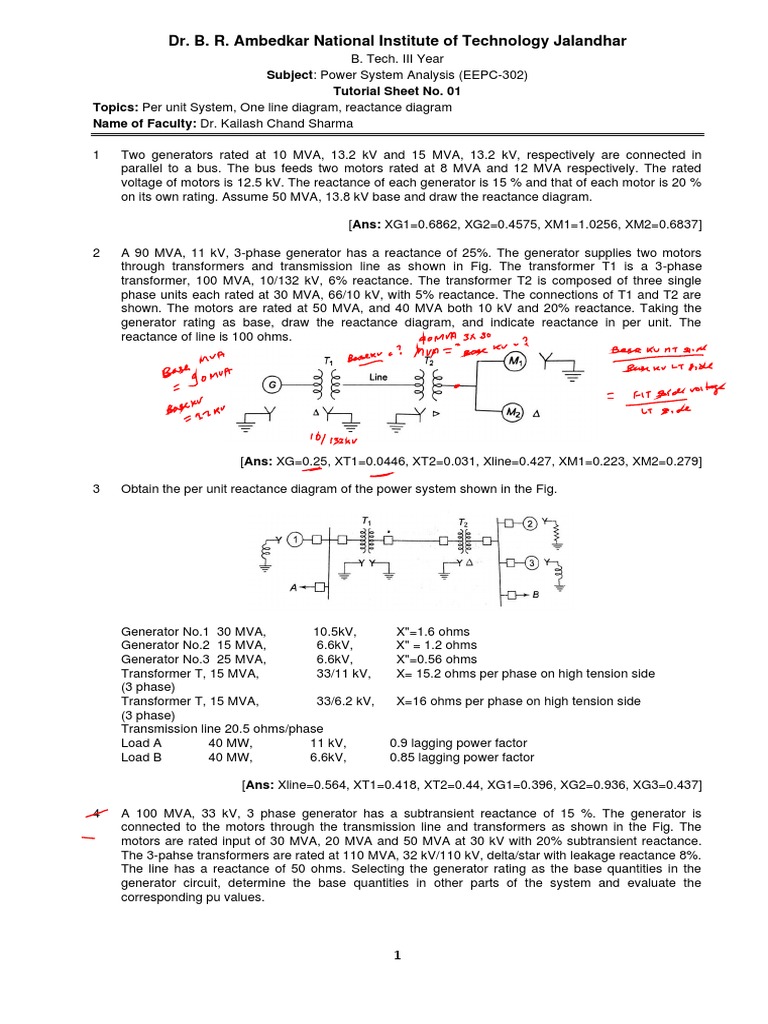 Power System Analysis Tutorial Sheet 01 | PDF | Transformer | Electrical Engineering