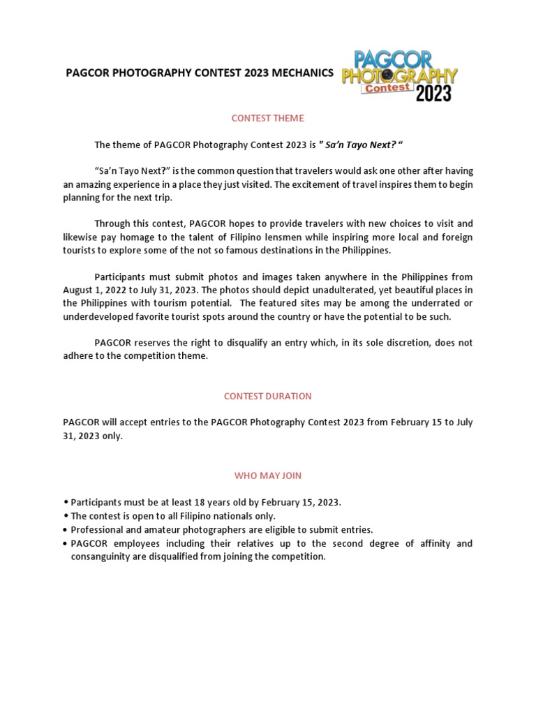 Pagcor Photography Contest 2023 Mechanics | PDF | Image Resolution ...