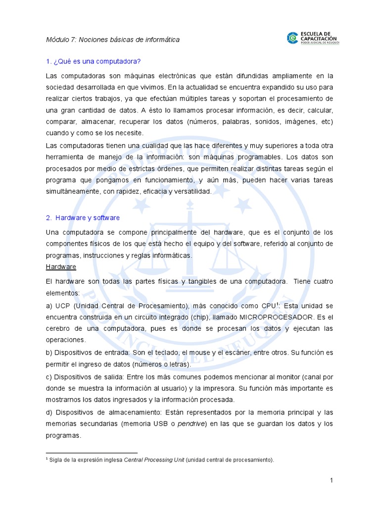 M7 - Nociones Básicas de Informática | PDF | Hardware de la computadora | Microsoft Office