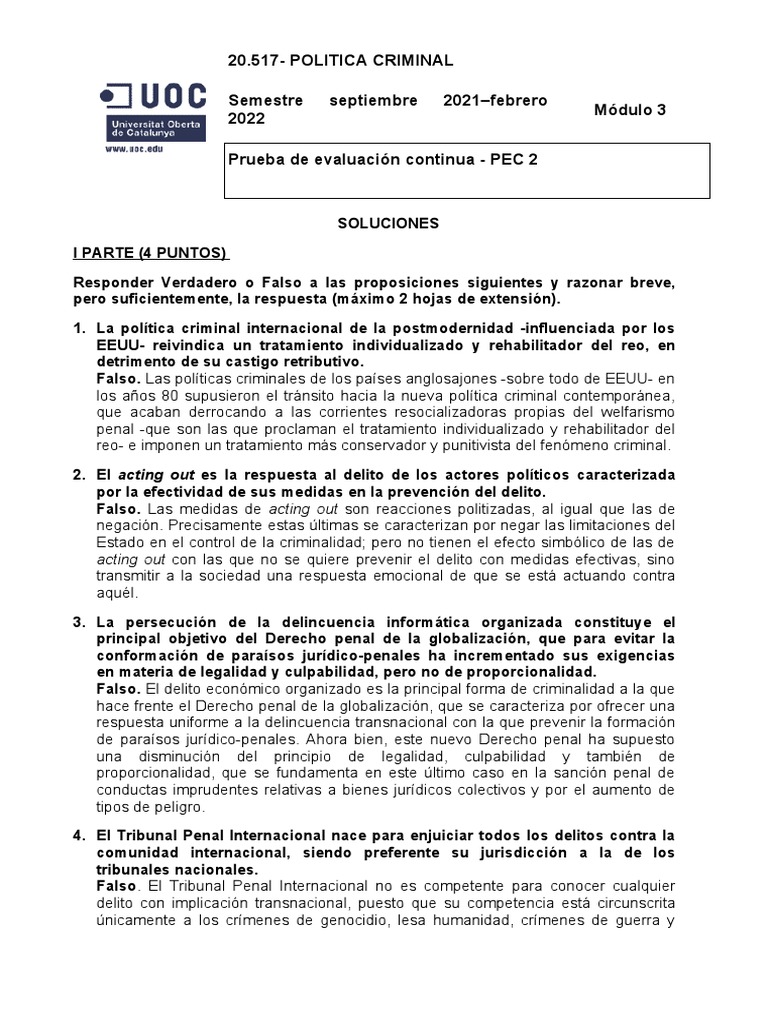 Solución PEC 2 - Ibe 2021 - 2022 Definitiva | PDF | Derecho penal | Trata de personas