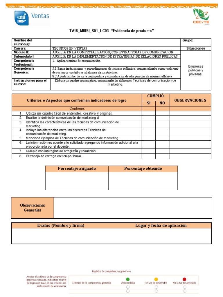 TV18 - MIIISI - S01 - LC03 "Evidencia de Producto": Porcentaje Asignado Porcentaje Obtenido ...