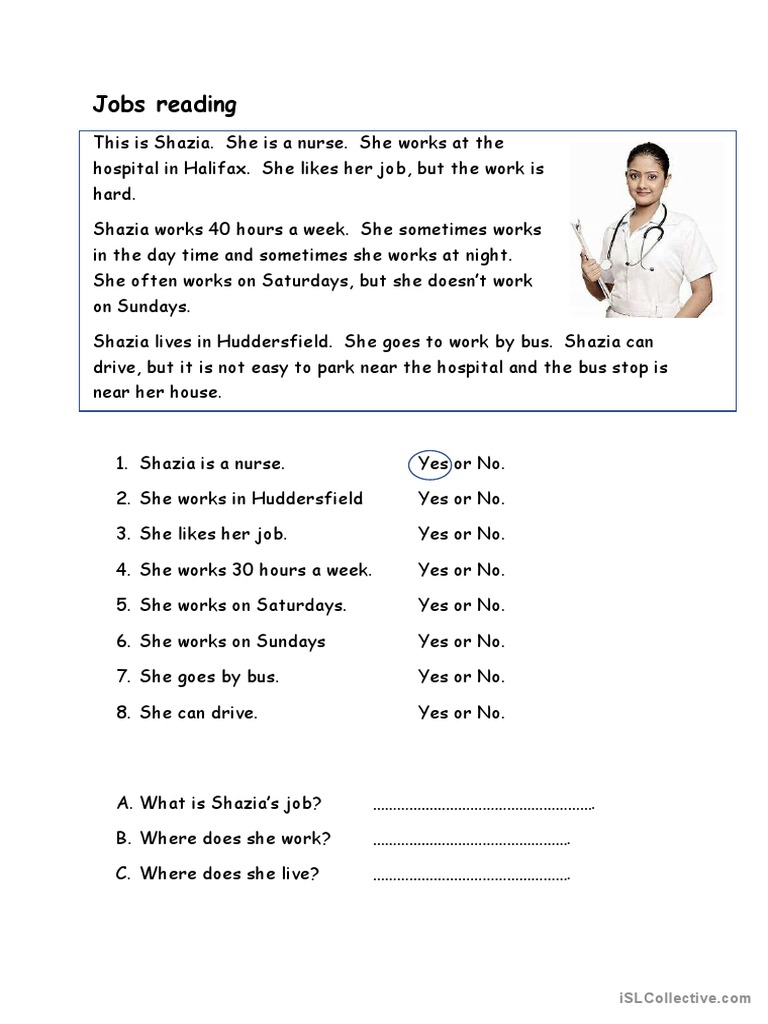 Jobs Reading Comprehension for Kids | PDF