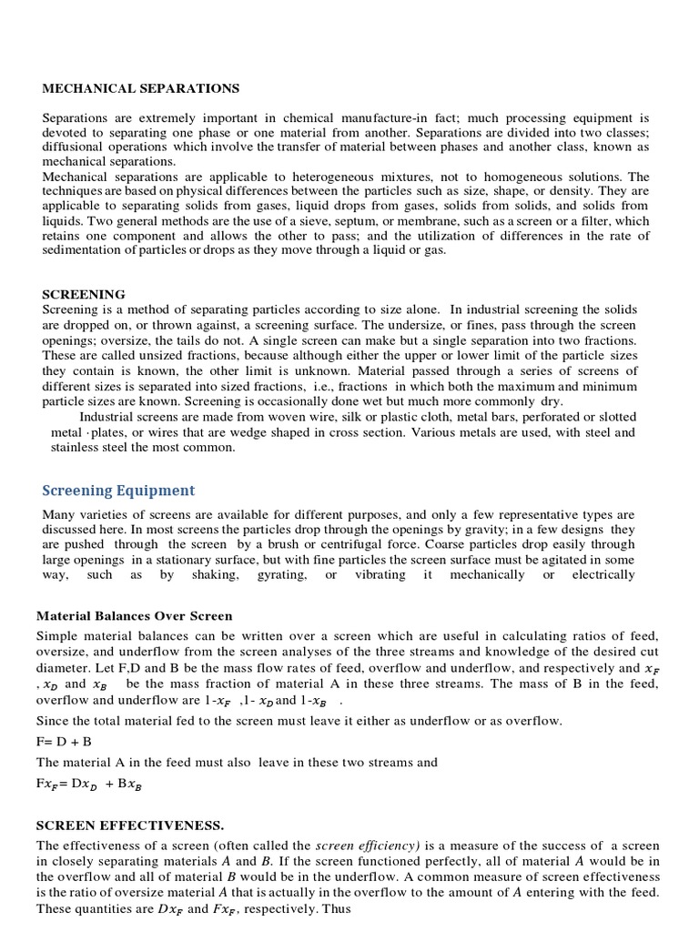 MECHANICAL SEPARATIONS PDF 1.0 | PDF | Filtration | Secondary Sector Of The Economy