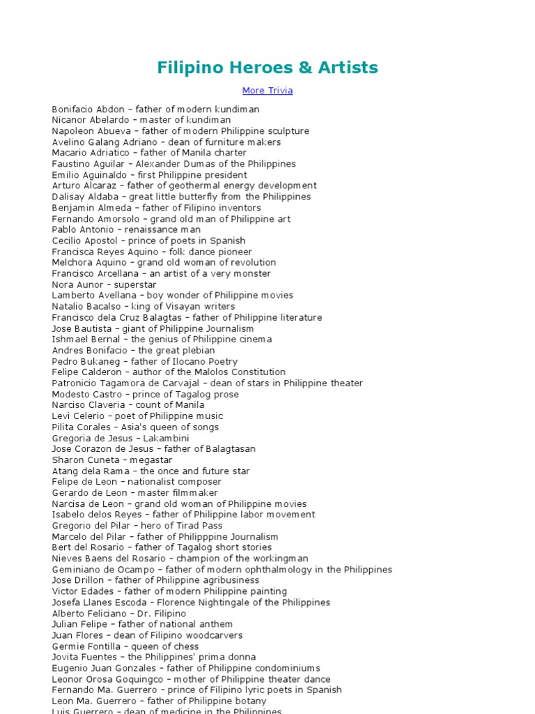 Notable Filipino Heroes and Artists | PDF | Philippines