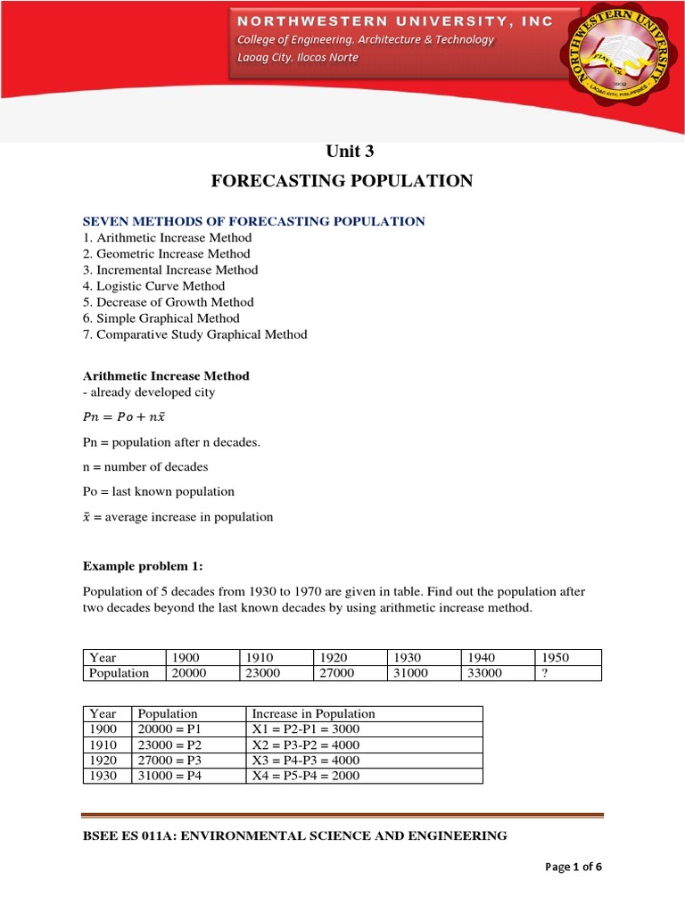 Unit 3 Forecasting Population | PDF | Population