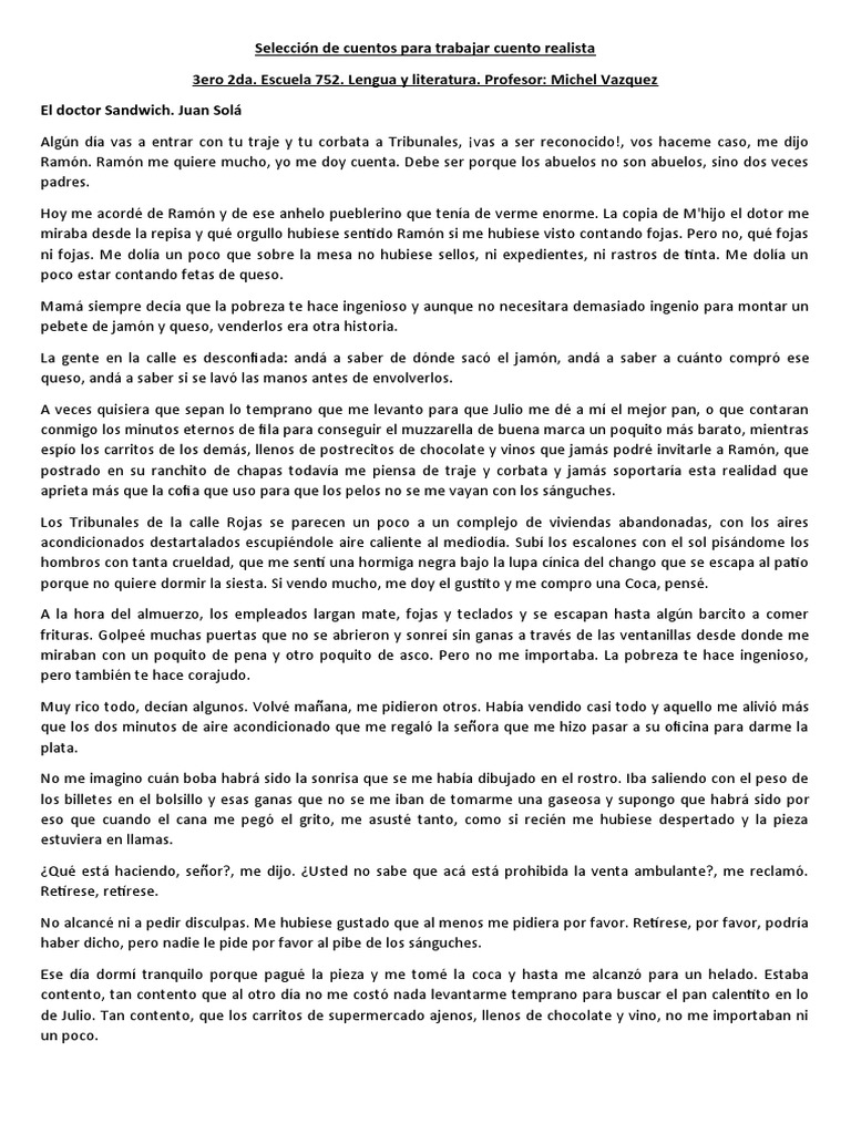 Selección de Cuentos para Trabajar Cuento Realista | PDF