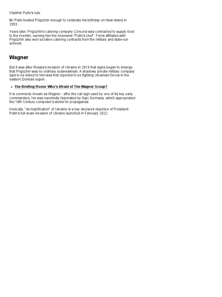 Yutt Utin's Chef To Wagner Founder - BBC News | PDF