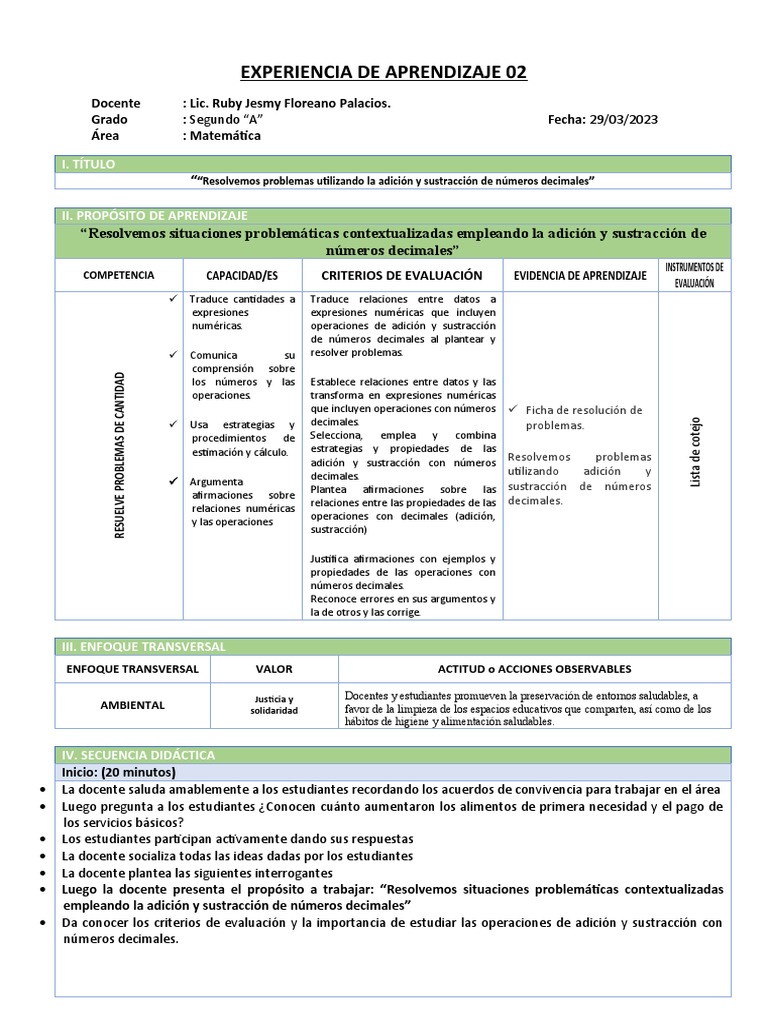 Experiencia de Aprendizaje 02 | PDF | Evaluación | Aprendizaje