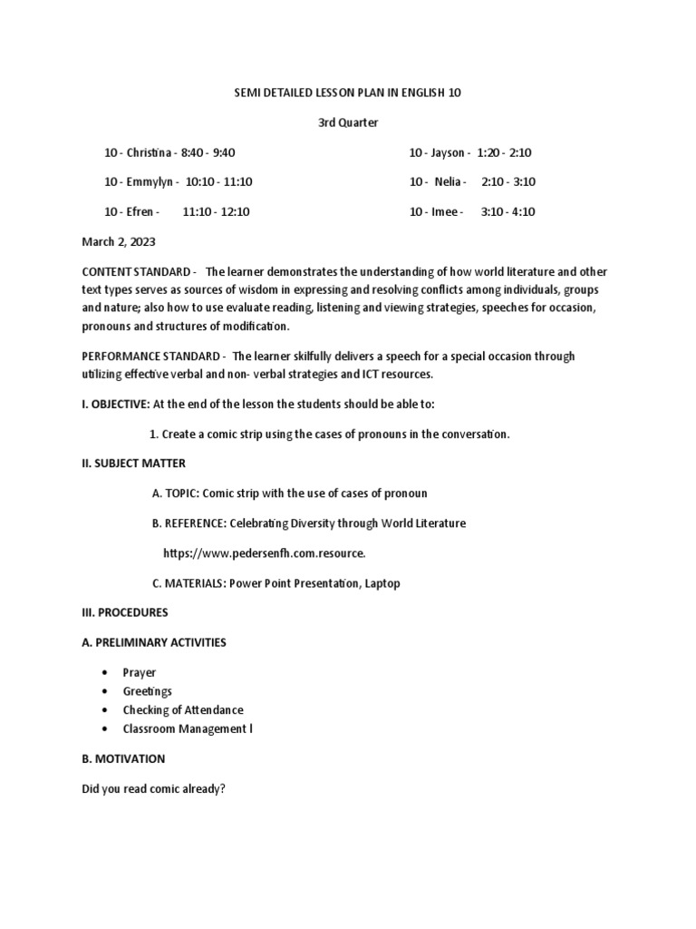 Comic Conversations: A Lesson Plan on Creating Comic Strips Using Pronoun Cases | PDF | Lesson ...