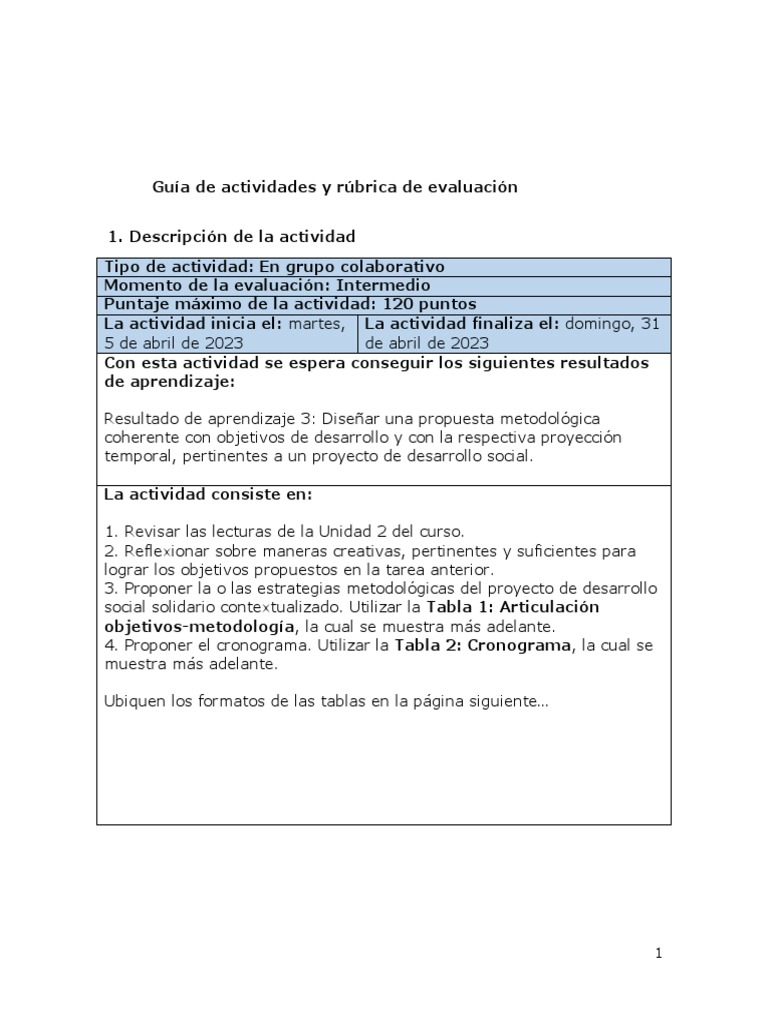 Guia de Actividades y Ru Brica de Evaluacio N Tarea 3 Articulacion de Objetivos Metodologia y ...