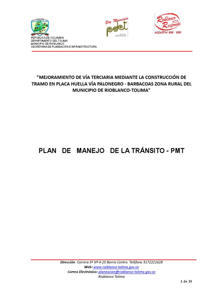 Plan de Manejo de La Tránsito - PMT | PDF | Peatonal | Seguridad vial