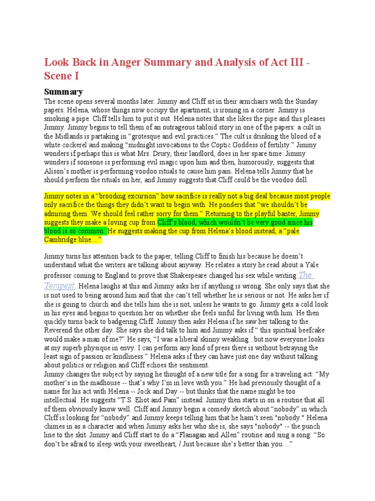Act III Summary of Look Back in Anger | PDF | Nostalgia