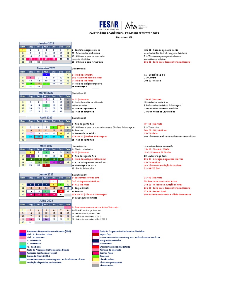 Calendario 2023 1 FESAR | PDF