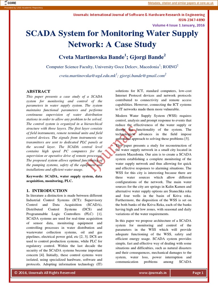 SCADA System For Monitoring Water Supply Network: A Case Study | PDF ...
