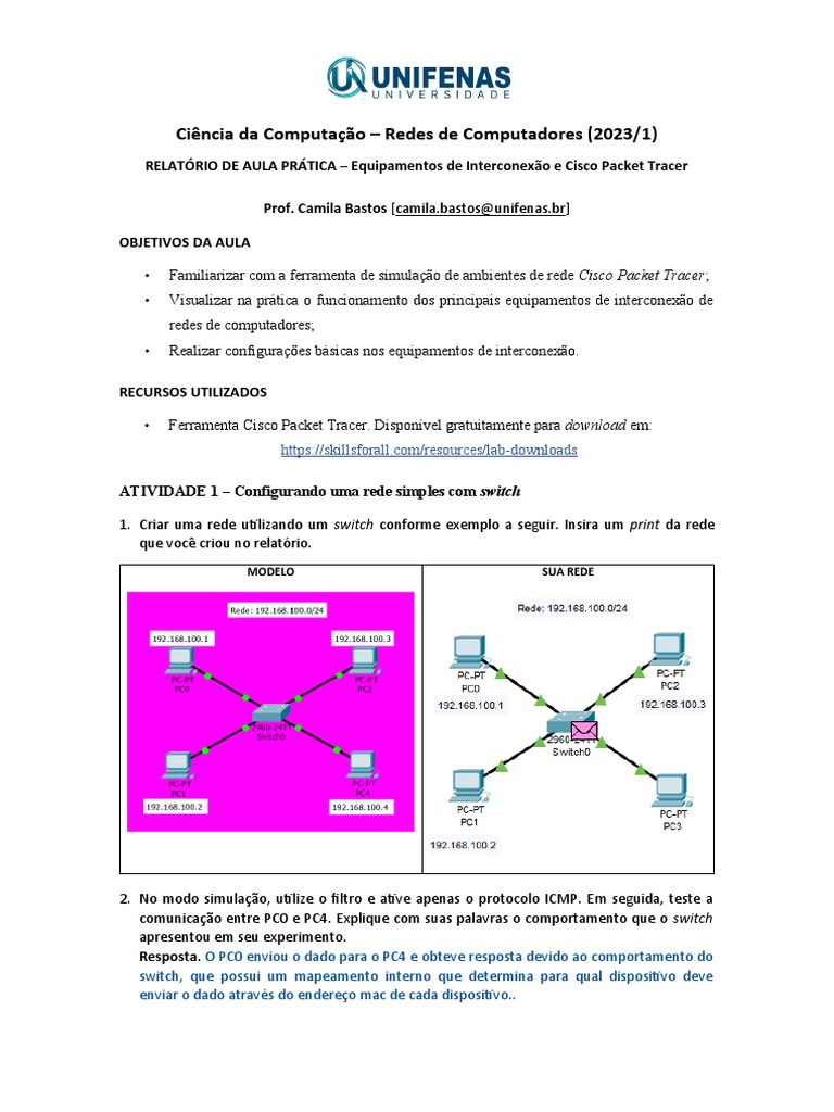 Roteiro de Aula Prática I - Redes de Computadores | Download grátis PDF | Rede de computadores ...