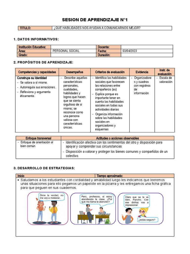 Sesion de Aprendizaje N°1: 1. Datos Informativos | Descargar gratis PDF | Pascua de Resurrección ...