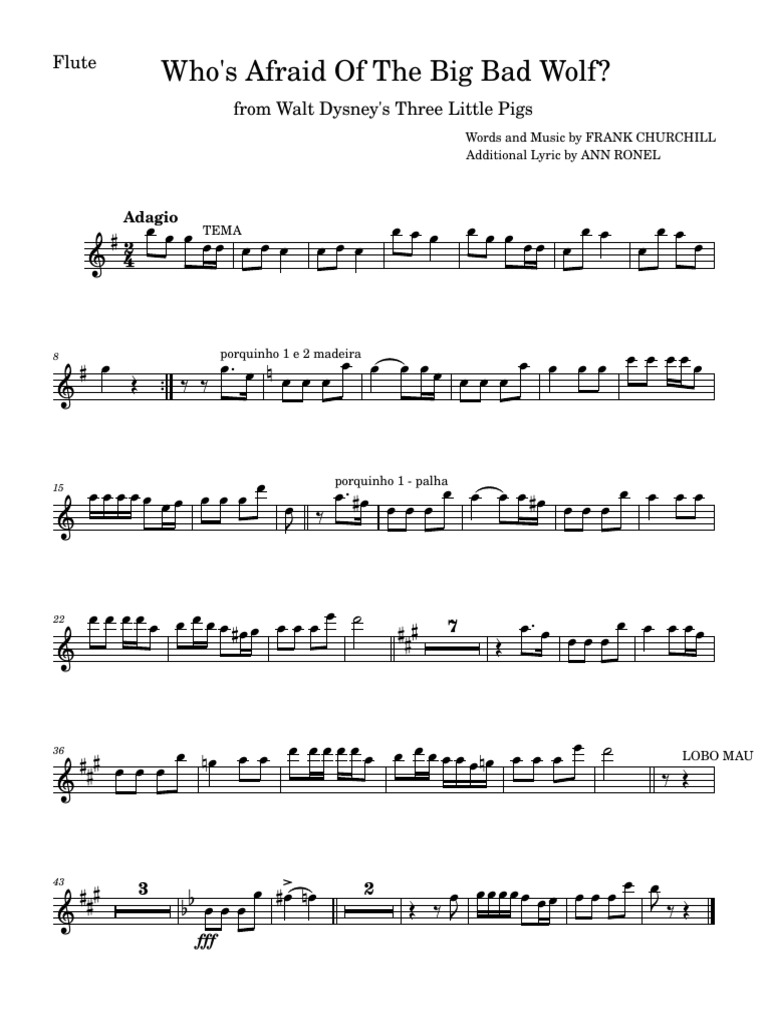 Who's Afraid of The Big Bad Wolf? - Flute | PDF
